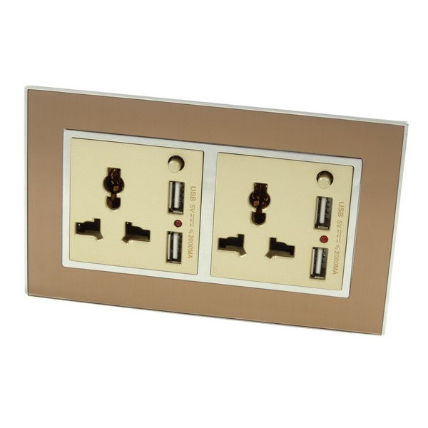 I LumoS AS Luxury Gold Satin Metal 3 Pin Multi Plug with 4A USB Double